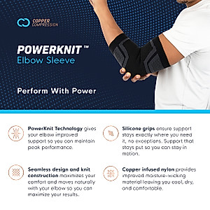 Copper Compression PowerKnit Elbow Sleeve - Seamless Elbow Brace for Men & Women - Pain Relief for Tendonitis, Tennis Elbow, Golfers, Weight Lifting - Fits Right or Left - 1 Sleeve - L/XL