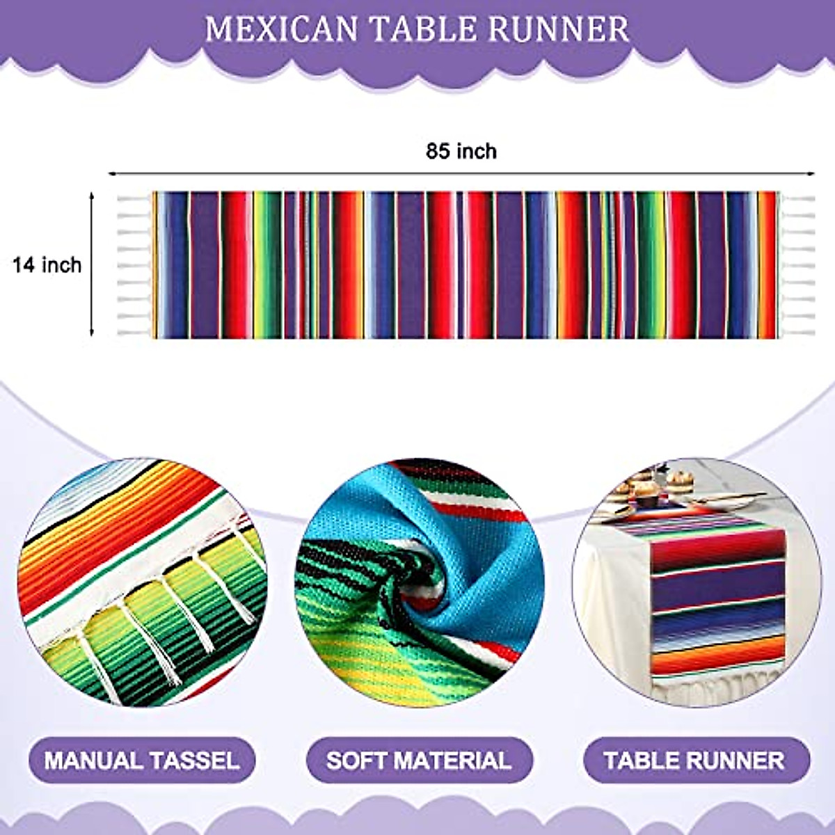 39 Pcs Taco Bar Decorations Fiesta Party Set Serape Table Runner Taco Bar Cactus Banner Garland Fiesta Paper Fan Mexicano Picado Banner Party Decor for Mexican Cinco De Mayo Party Supplies(Purple)