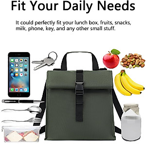 GYEUKHAM Insulated Lunch Bag for Men/Women/Kids, Roll top Reusable Lunch Box with Adjustable Shoulder Strap, Thermal Lunch Cooler Tote Container for Adults/Teens School Work Office Picnic,Army Green