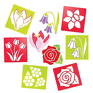 Baker Ross AW284 Flower Stencils - Pack of 6, Floral Prints for Kids to Use in Arts and Crafts Activities, Painting and Printing Projects