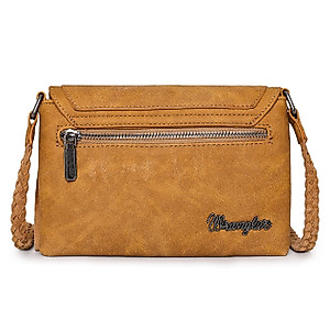 Montana West Handcrafted Leather 4 in 1 Bundle Clutch Crossbody Biker Bag w Fringe & Coin Key Fob (Tan with Antiqued Concho)