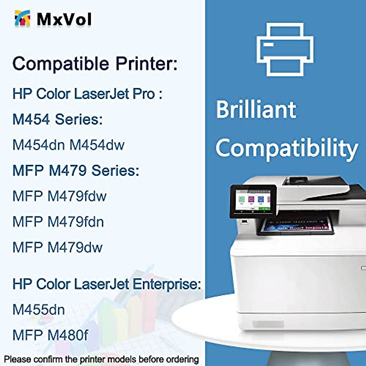 MxVol 414A Toner Cartridges 4 Pack【Patented Chip】 Compatible Replacement for HP 414A W2020A 414X W2020X Work with HP Color Pro MFP M479fdw M454dw Enterprise M455dn MFP M480f Printers Ink (4 Pack)