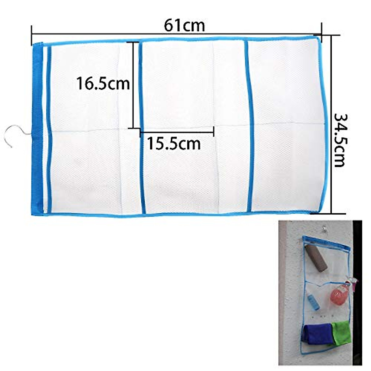 Bathroom Save Space Tub Shower Hanging Mesh Organizer Storage Bag Bathroom Accessories for Dorm Rooms Bathroom Hang on Shower Curtain Rod Liner Hooks