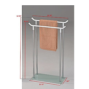 Kings Brand Furniture - Bryant Metal / Glass Free Standing Bathroom Towel Rack Stand, Chrome/White