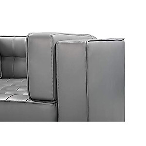 Iconic Home Lorenzo Right Facing Sectional Sofa L Shape PU Leather Upholstered Tufted Shelter Arm Design Espresso Finished Wood Legs Modern Transitional, Grey