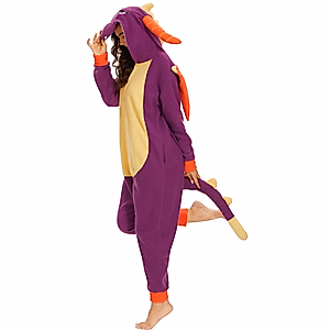 Oiziuzio Adult Dragon Onesie Animal Pajamas Halloween Dragon Cosplay Costume for Women Men, Purple L