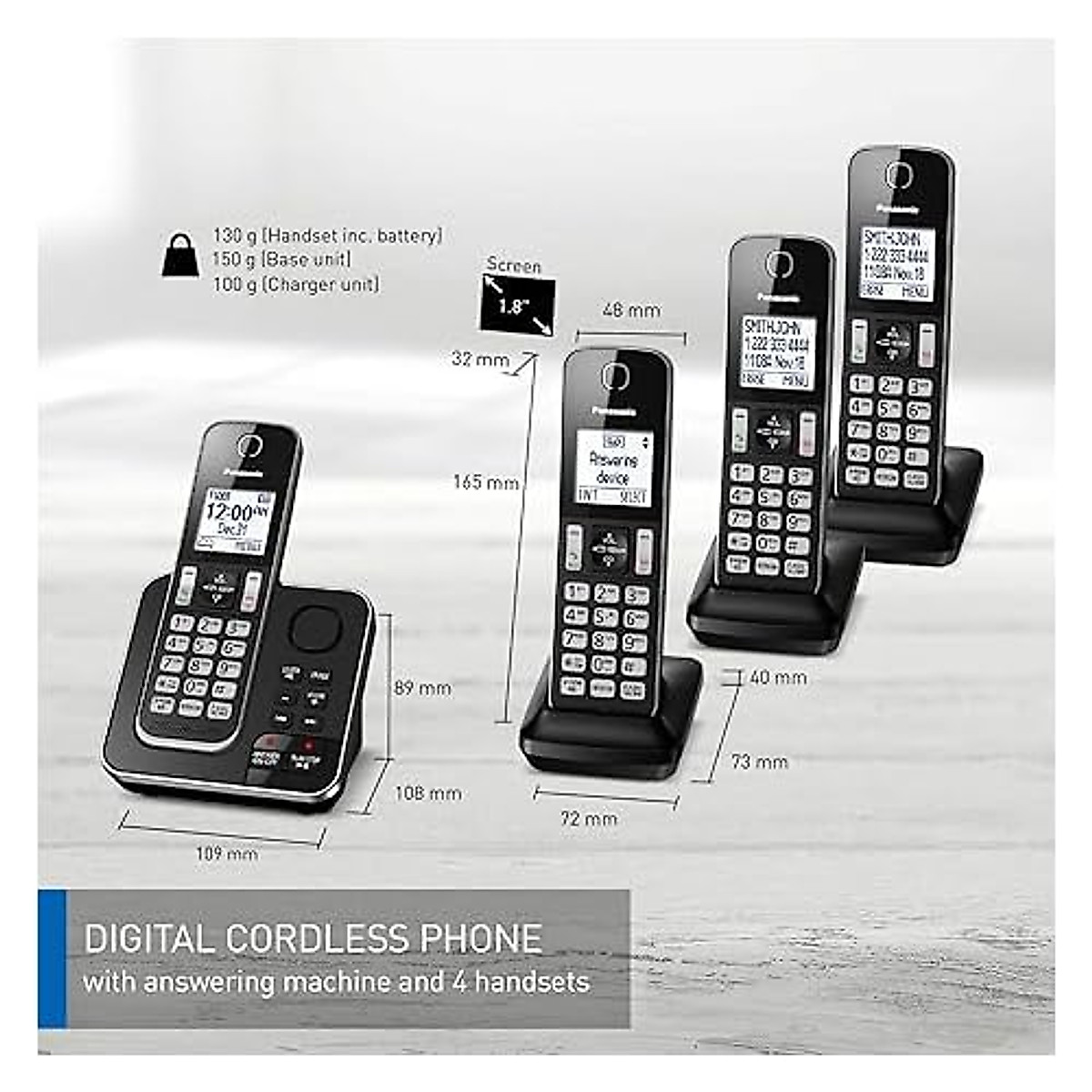 Panasonic KX-TGD394B Dect 6.0 4-Handset Landline Telephone (Renewed)
