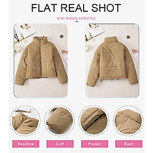 Dokotoo Womens Puffer Jackets Ladies Cute Warm Winter Coats for Women Oversized Stand Neck Full Zipper Up Drawstring Baggy Padded Jacket Coat Warm Comfy Soft Outerwear with Pockets Khaki XL