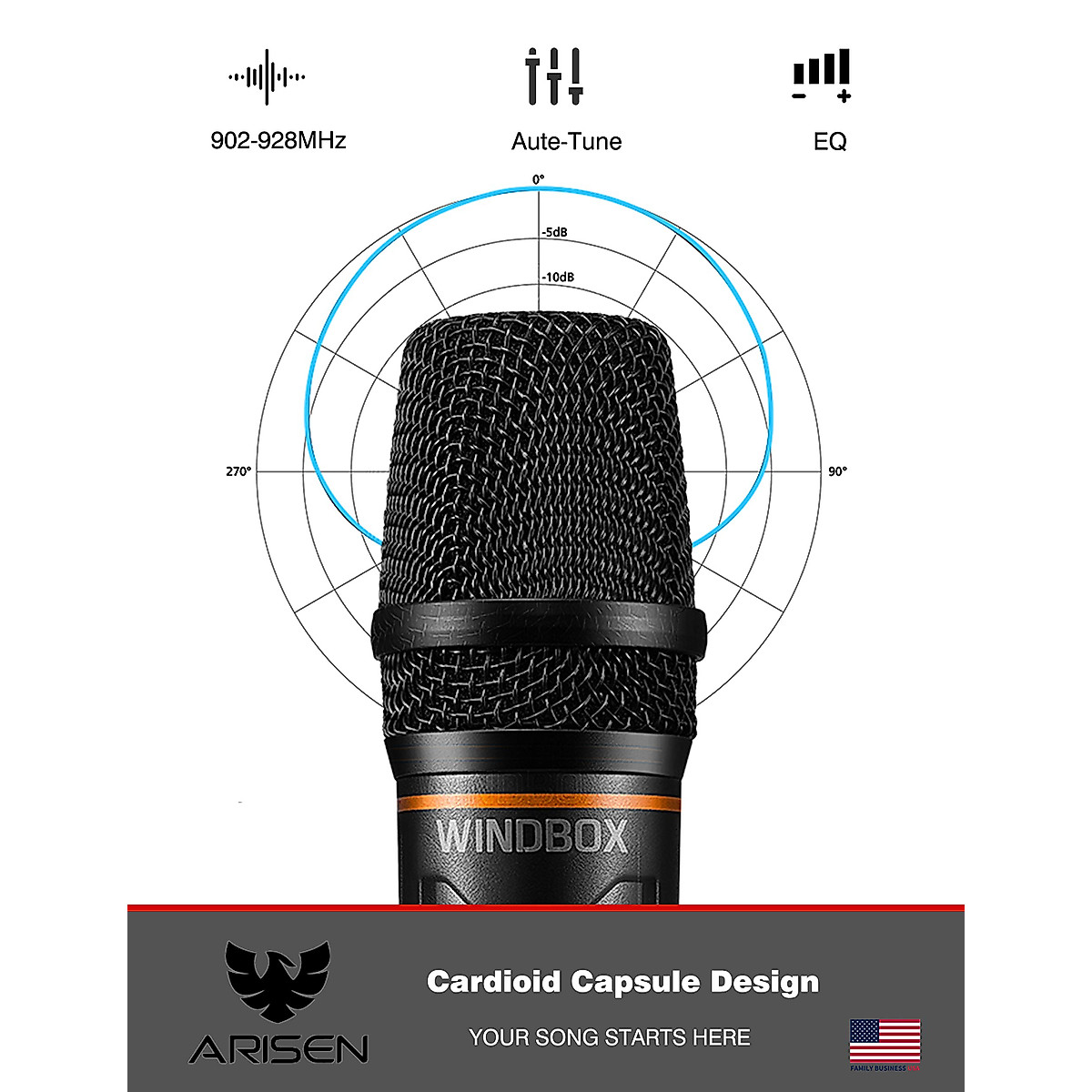 ARISEN Wireless Microphone System, Professional Karaoke Microphone UHF Dual Channel Handheld Microphone, 200ft Range Receiver and 2 Handheld Mic Set, Cordless Mic Systems for, Church, Wedding, DJ