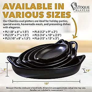 Toque Blanche Authentic Chamba Black Clay Oval Platter - Clay Serving Platter with Handles - Serving Platters and Trays for Parties - 12"