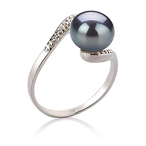 Chantel Black 9-10mm AA Quality Freshwater 925 Sterling Silver Cultured Pearl Ring For Women - Size-9