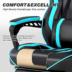 Vonesse Gaming Chairs for Adults Gaming Chair with Footrest Gamer Chair with Massage Reclining Computer Gaming Chair Big and Tall for Heavy People Ergonomic Computer Game Chair Lumbar Support(Cyan)