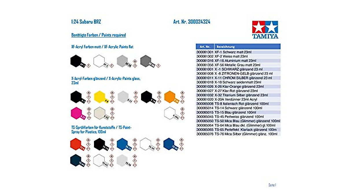Tamiya 1/24 Subaru BRZ Model Kit - Detailed Scale Car for Hobbyists