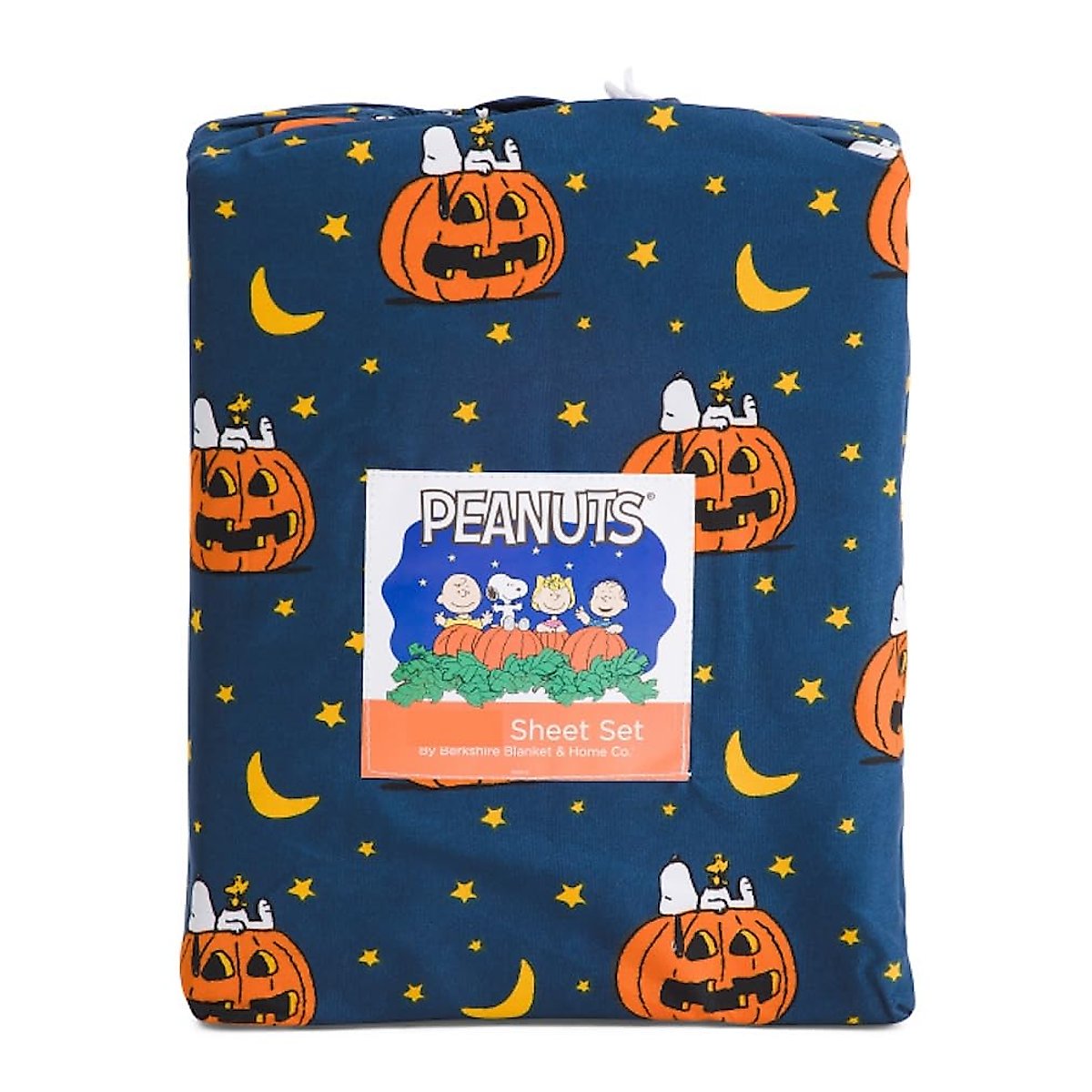 Berkshire Blanket & Home Co. Peanuts Halloween Fall Themed Sheet Sets (Blue - Moons & Pumpkins, Queen)