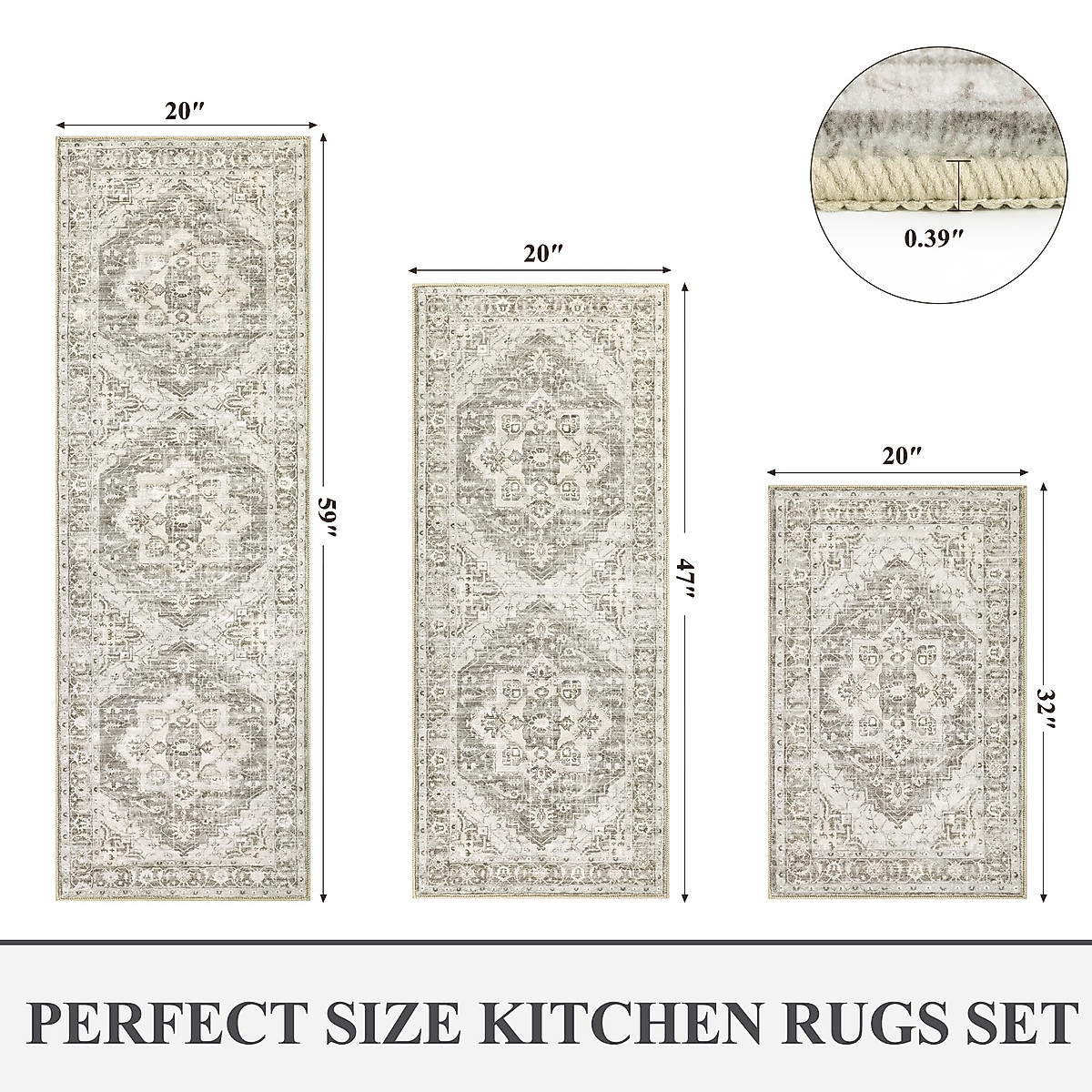 Pauwer Farmhouse Kitchen Rugs Sets of 3, Kitchen Runner Rugs Non Slip Washable, Boho Kitchen Mats for Floor, Indoor Door Mat Entrance, Laundry Room Rug, Thick Kitchen Floor Mat Carpet