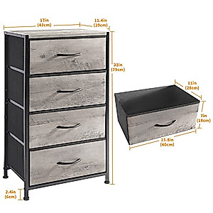 WELLJOYDIRECT Fabric Storage Drawer, Chest of Drawer Storage Tower, Tall Dresser for Bedroom,Hall, Entryway, Fabric Organizer Unit with Sturdy Steel Frame,Wood Top,4 Fabric Bins,Easy Pull Handle Gray