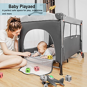 Afgbf Baby Bassinet Bedside Crib with Diaper Changer, 5 in 1 Pack and Play, Playpen Travel Bed with Storage, Baby Playard with 4 Adjustable Height, Carry Bag, Easy to Install, Grey