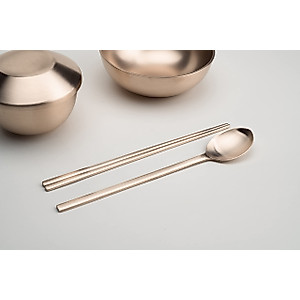 Notbichae Premium Bronzeware Cutlery Spoon Chopsticks Set Korean Traditional Handmade Tableware BANGJJA YUGI with Gift Box 한국 유기 (Traditional Shape Set)