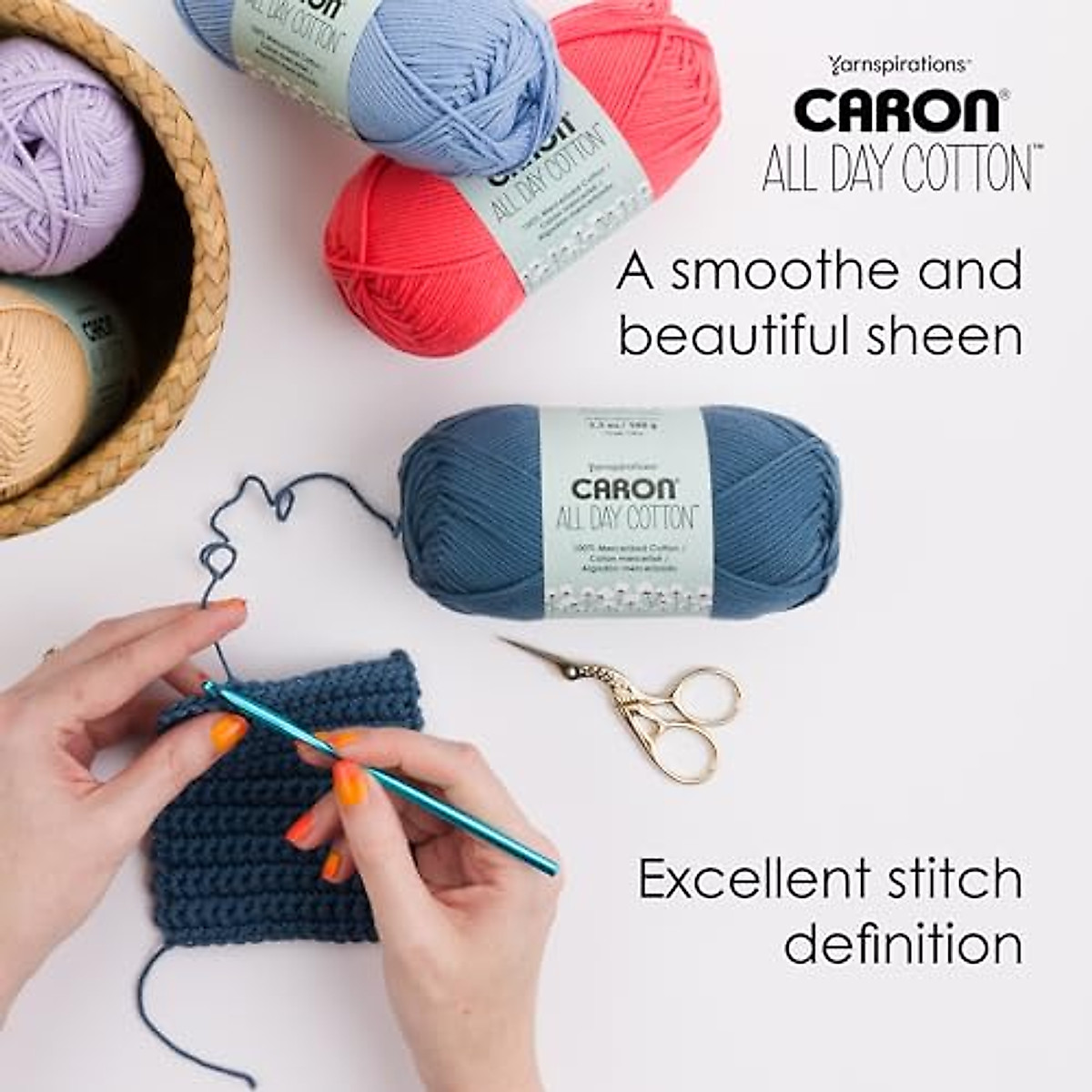 Caron All Day Cotton - 3 Pack of 173 Yards/3.52 oz Eyes Blue 100% Mercerized Cotton Yarn