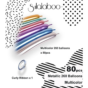 SULALABOO Metallic 260 Balloons 80PCS Multicolored Latex Long Shiny Balloon to Twisting Flowers Animals for Birthday Party Anniversary Wedding or Other Party Events and Festivals
