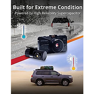 MASIGO Dash Cam Front and Rear with APP, True 4K/2.5K Full HD Dash Camera for Car, Built-in 5G WiFi GPS, Super Night Vision, HDR, 24H Parking Mode, Supercapacitor, Support 256GB Max, Free 32GB SD Card