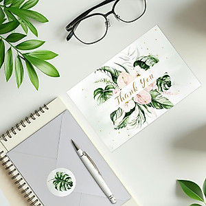 Whaline 24 Pack Tropical Thank You Cards Floral Palm Leaves Greeting Cards with Envelopes Stickers Summer Blank Note Cards for Holiday Wedding Bridal Shower Birthday, 4 x 6 Inch