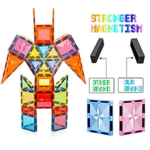 MagHub Magnet Toys Magnetic Tiles, 65 PCS Magnetic Building Blocks Set Learning Educational Toys for Boys Girls Preschool Educational Construction Kit Magnet Stacking Toys for Kids Toddlers Children