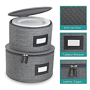 Merb Home - China Storage Set - Dinnerware & Glass Storage Containers - Hard Shell and Stackable Storage Boxes - Protects Dishes Cups and Mugs, Felt Plate Dividers Included (6-Pieces Grey)