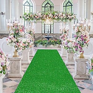Wedding Aisle Runner Green Sequin Aisle Runner for Wedding Ceremony 4FTx15FT Wedding Runner Aisle Runway Glitter Aisle Runners for Parties Wedding Accessories Aisle Carpet for Bridal Shower Decor