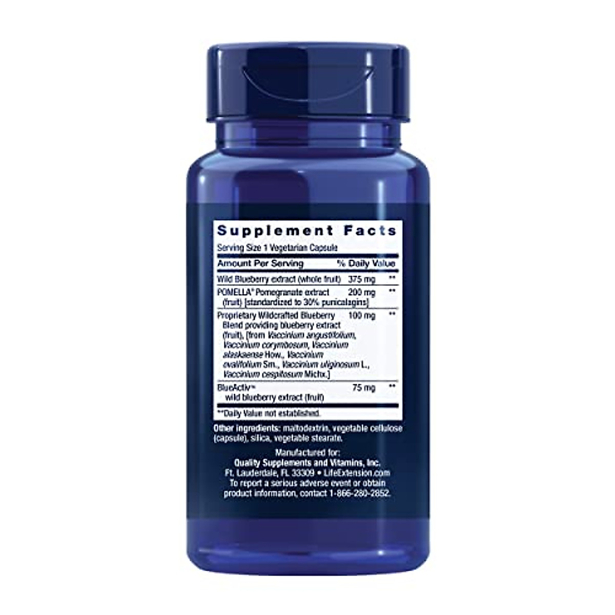 Life Extension Blueberry Extract & Pomegranate – Antioxidants Supplement with Wild Blueberry & Pomegranate Polyphenols for Brain and Heart Health - Gluten-Free, Non-GMO, Vegetarian – 60 Capsules