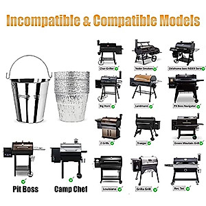 Hisencn Drip Grease Bucket and 15-Pack Foil Liners Replaces for Traeger, Pit Boss, Oklahoma Joe's Pellet Grill Smokers, Black