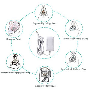 CSDWELL 10FT Baby Swing Power Cord,6V AC Adapter Replacement for Ingenuity,Fisher Price Swing,Nova Baby Swing,3M Swing Wall Adapter Cable,White