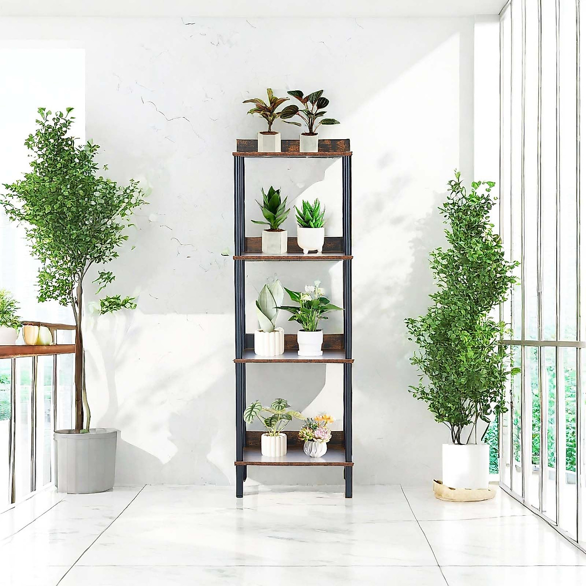 AKACIJA Bookshelf Small Book Shelf, 4 Tier Shelf Office Bookshelf Wood Narrow Bookcase Industrial Bookshelf Organizer Display Shelf Rack for Bedroom Living Room Home Office (Rustic Brown-15.7" L)