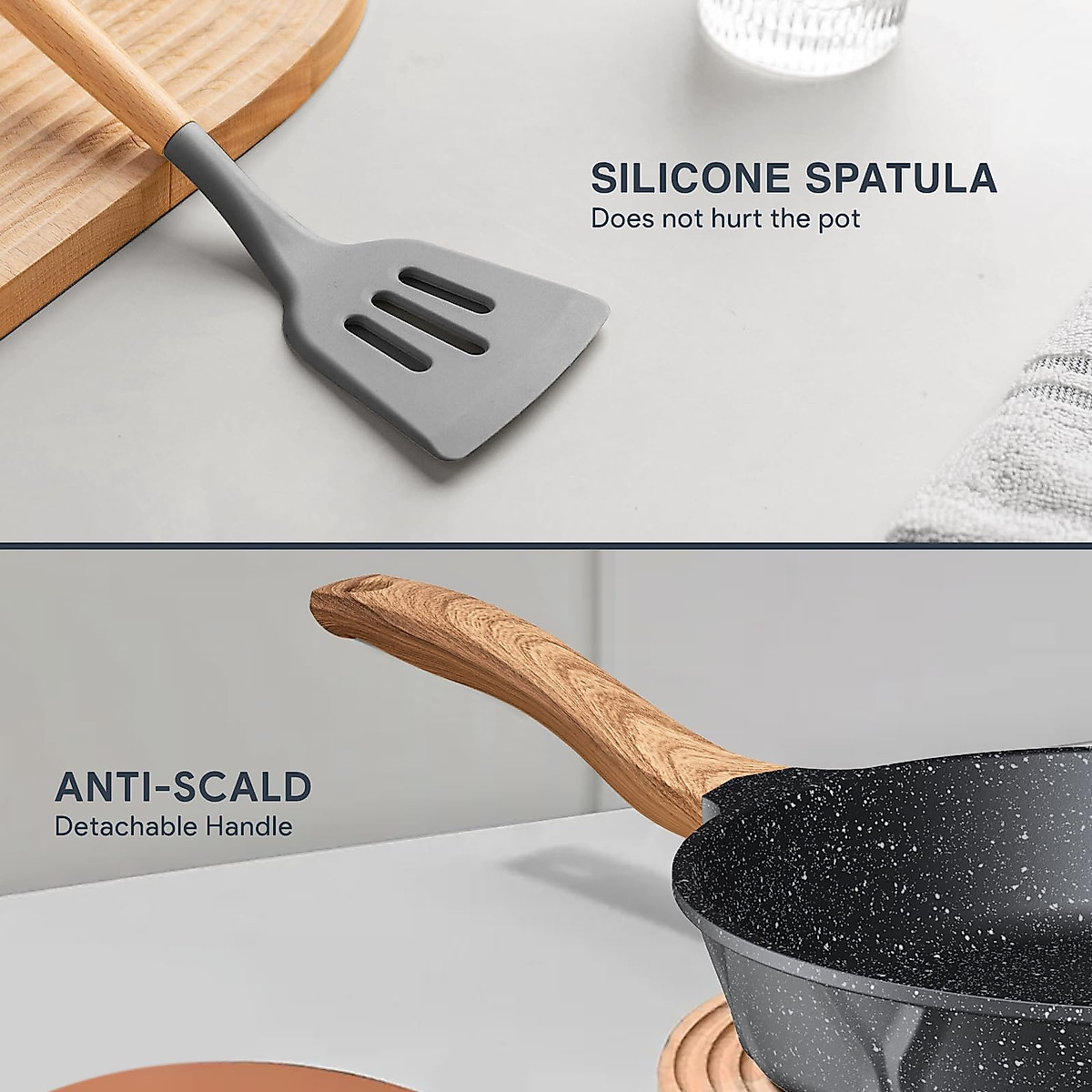 ITSMILLERS Non-stick 3 Pcs Die-cast Deep Frying Pan Set Skillet Set Egg Omelette Pan, Induction Bottom with Silicone Spatula, PFOA Free