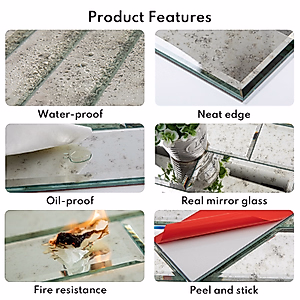 Lovdeco Peel and Stick 3 Inch Light Antique Mirror Backsplash, Square Tile for Kitchen Bathroom (32 Sheets, 2 SQ.FT.)