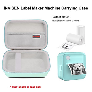 Elonbo Carrying Case for INVISEN Label Maker Machine, Mini Label Printer Portable Thermal Printer Travel Bag, Sticker Printer Storage Holder, Mesh Pocket Fits Label Paper Tape, Green