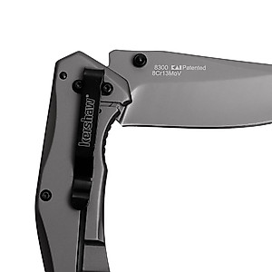 Kershaw Duojet Pocket Knife (8300); 3.25 In. 8Cr13MoV Blade and Steel Handle with Gray Titanium Carbo-Nitride Coating; Carbon Fiber Insert, SpeedSafe Assisted Open; Single-Position Pocketclip; 4.9 oz.