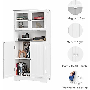 Irontar Bathroom Cabinet, Bathroom Floor Cabinet with Open Shelf, Large Display Cabinet with Doors, Kitchen Cupboard, Storage Cabinet for Living Room, 23.6 x 11.8 x 50.4 Inches White CWG006W