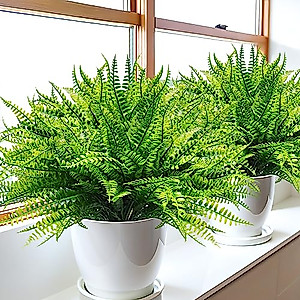 Kinisty 12 Bundles Artificial Plants for Outdoors Fake Boston Fern Bushes UV Resistant Faux Plants Shrubs Greenery Plastic Plants for Outside Porch Planter Patio Window Box Garden Decor