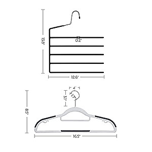SONGMICS 30-Pack Hangers and Set of 4 Pants Hangers Bundle, Non-Slip Hangers for Closet Organization, 5-Tier Hangers, Open-Ended, for Shirts, Suits, Light and Dark Gray, Black UCRP20G30 and UCRI034B02