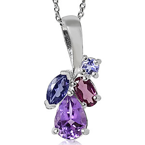 Silvershake Natural Amethyst Iolite Rhodolite Garnet and Tanzanite 925 Sterling Silver Pendant with 18 Inch Necklace