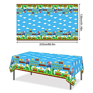 2 Pcs Mario Party Tablecloth,87" x 51" Game Rectangular Plastic Table Covers, Super Brothers Mario Theme Party Birthday Party Decorations Supplies