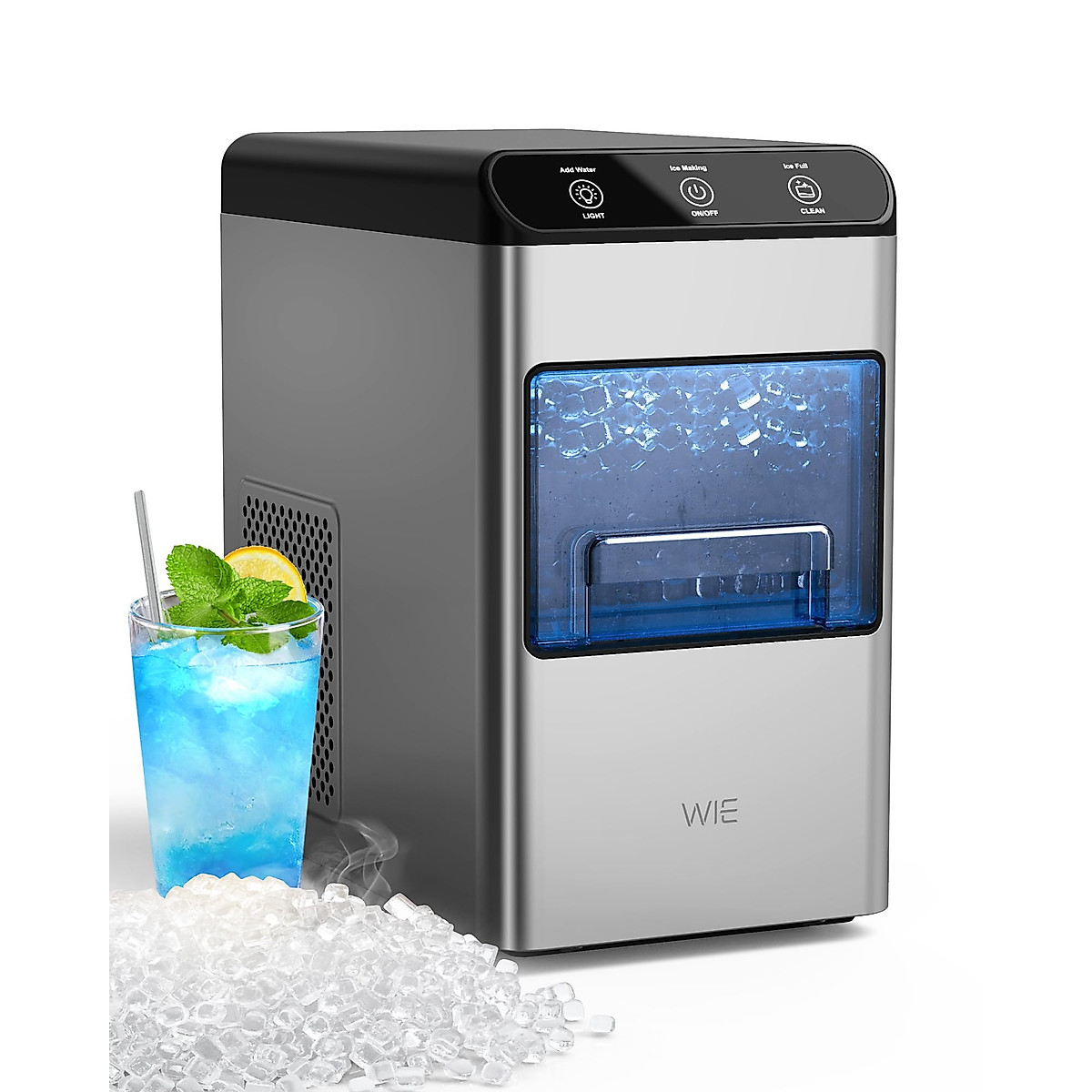 Ice Makers Countertop Nugget for Home Kitchen 37LBS, Pebble Counter Top Ice Machine, Mini Small Ice Maker,Portable Sonic Chewable Pellet Soft Icemaker, LED Maquina de Hielo Tabletop Self Cleaning