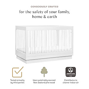 Babyletto Harlow Acrylic 3-in-1 Convertible Crib with Toddler Bed Conversion Kit in White with Acrylic Slats, Greenguard Gold Certified