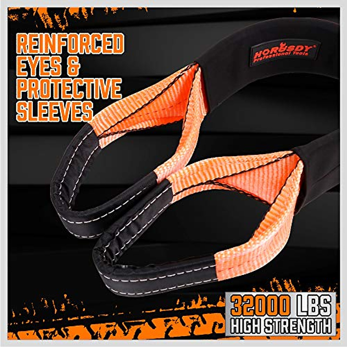 HORUSDY Nylon Heavy Duty Tow Strap Recovery Strap with Hooks 3" x 30Ft - 32,000 LBS Break Strength, 3/4 D Ring Shackles (2pcs), Recover Your Vehicle Stuck in Mud/Snow.