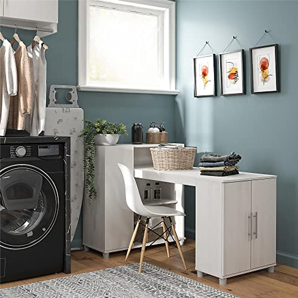 SystemBuild Evolution Camberly Hobby & Craft Desk w/Storage Cabinet in Ivory Oak