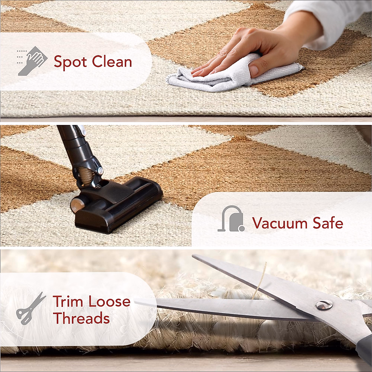 nuLOOM Pandora Diamond Jute Area Rug - 3x5 Jute Accent Rug Global Inspired Ivory Rugs for Dining Room Rug Neutral Rug Living Room Rug Entryway Kitchen