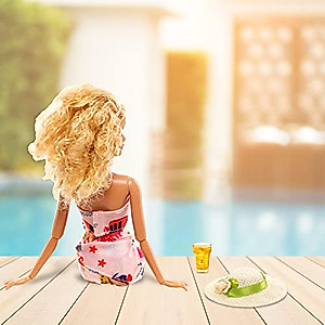 ENOCHT 31 Pcs Doll Swimwear Clothes and Accessories Including 10 Bikini Swimsuit, 2 Swimming Ring, 1 Surf Skateboard, 1 Drink, 1 Bucket,2 Hat and 10 pcs Shoes for 11.5 inch Doll