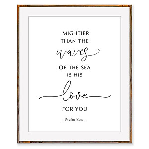 Mightier Than The Waves Of The Sea Scripture Nursery Sign Above Crib Psalm 93 4 Bible Verse Print Modern Calligraphy Sign for Kids Without Frame - 8x10"
