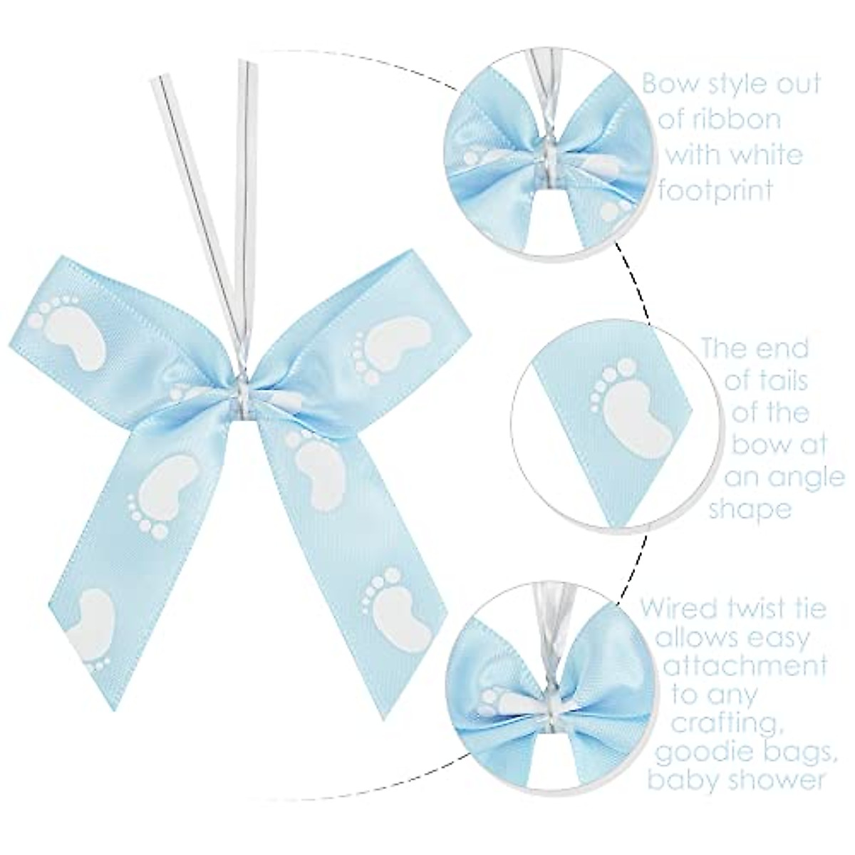 AIMUDI Baby Shower Ribbon Twist Tie Bows 2.5" Premade Blue Bows for Baby Shower Decorations for Boy Pre-Tied Baby Blue Bows for Treat Bags Ribbon for Gender Reveal Bows for Gift Wrapping - 50 Counts